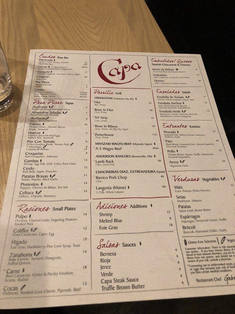 Menu at Capa steakhouse, Orlando, Dream Tree Blvd