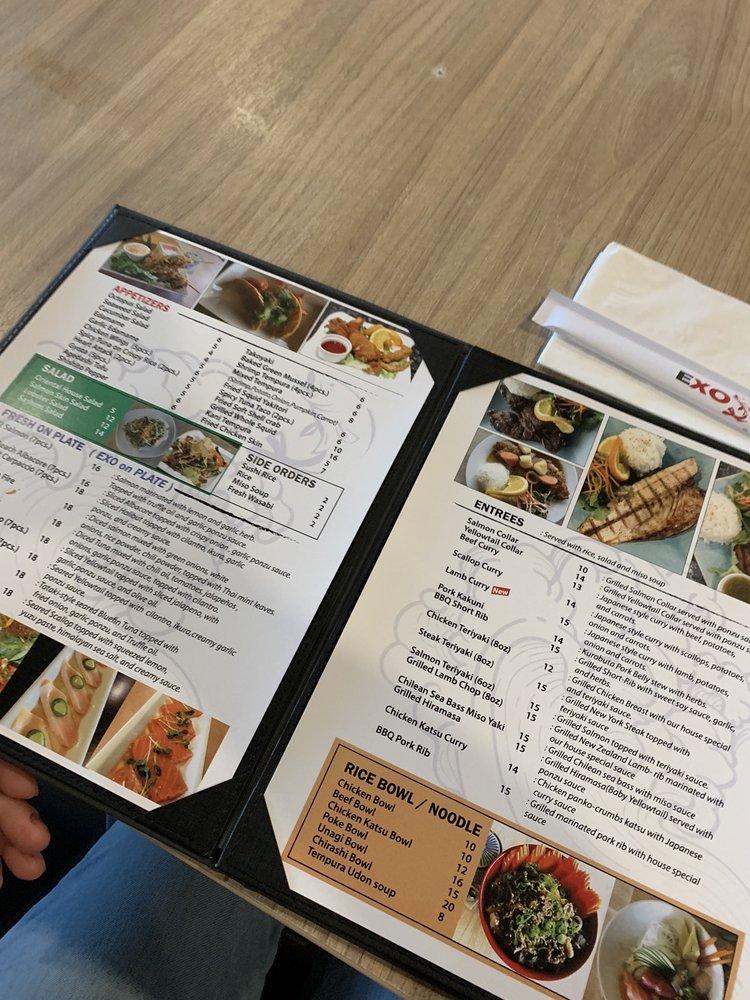 Menu at EXO Sushi restaurant, Anaheim