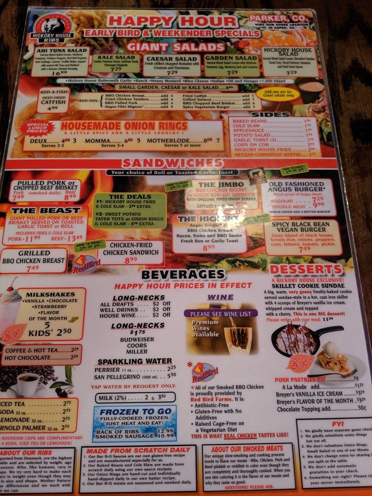 Menu at Hickory House BBQ, Parker