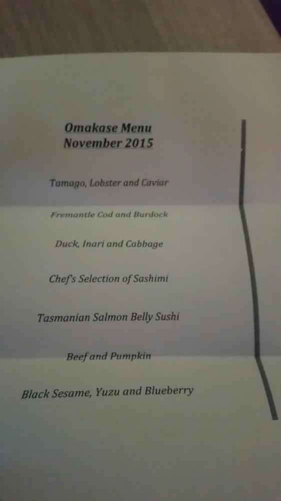 Menu at MARUMO restaurant, Nedlands