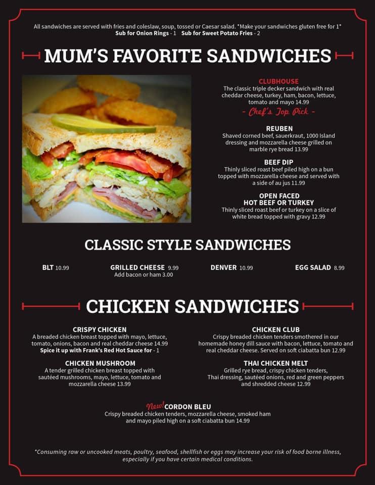 Menu at Mum's Family Restaurant, Brandon