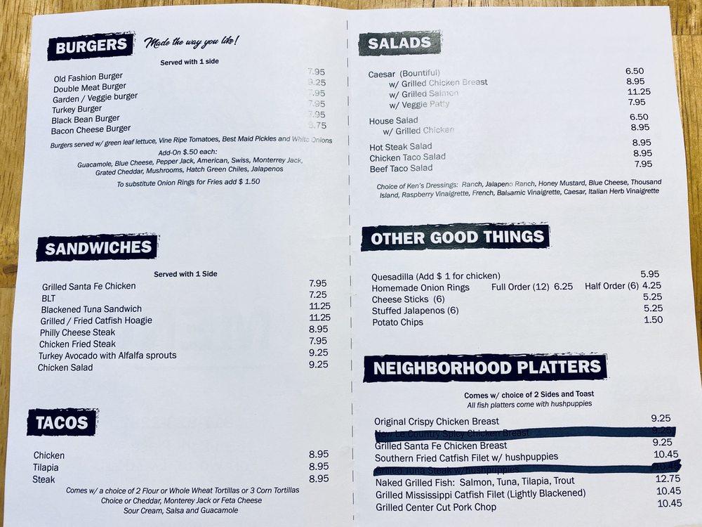 Menu at Old Neighborhood Grill restaurant, Fort Worth