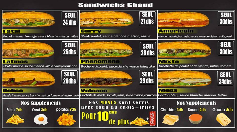 Menu at Panos restaurant, Rabat