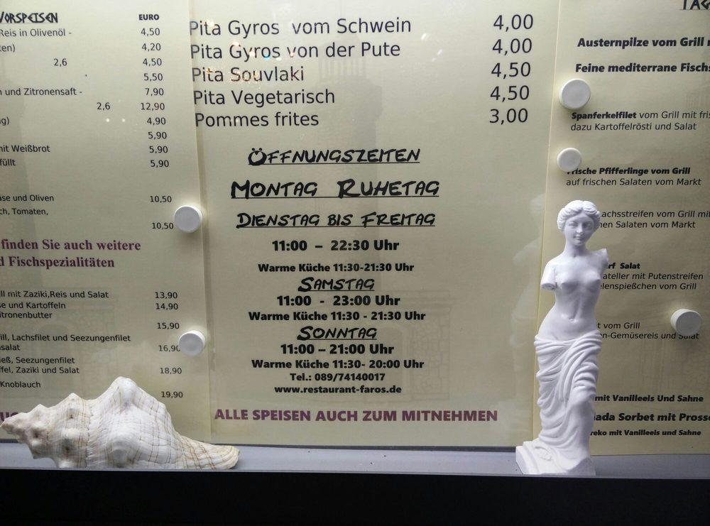 Menu at Restaurant Faros, Munich