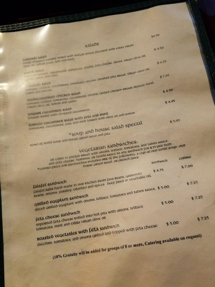 Menu at Riyadh's Lebanese Restaurant, Portland