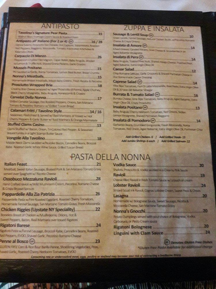 Menu at Tavolino Della Notte restaurant, Coral Springs
