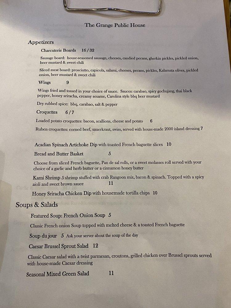Menu at The Grange Public House and Brewery, Mount Pleasant