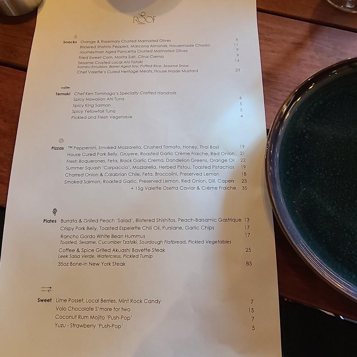 Menu at The Matheson restaurant, Healdsburg