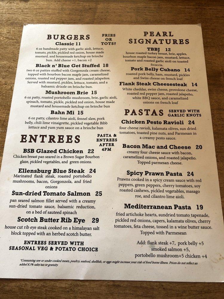 Menu at The Pearl Bar & Grill, Ellensburg