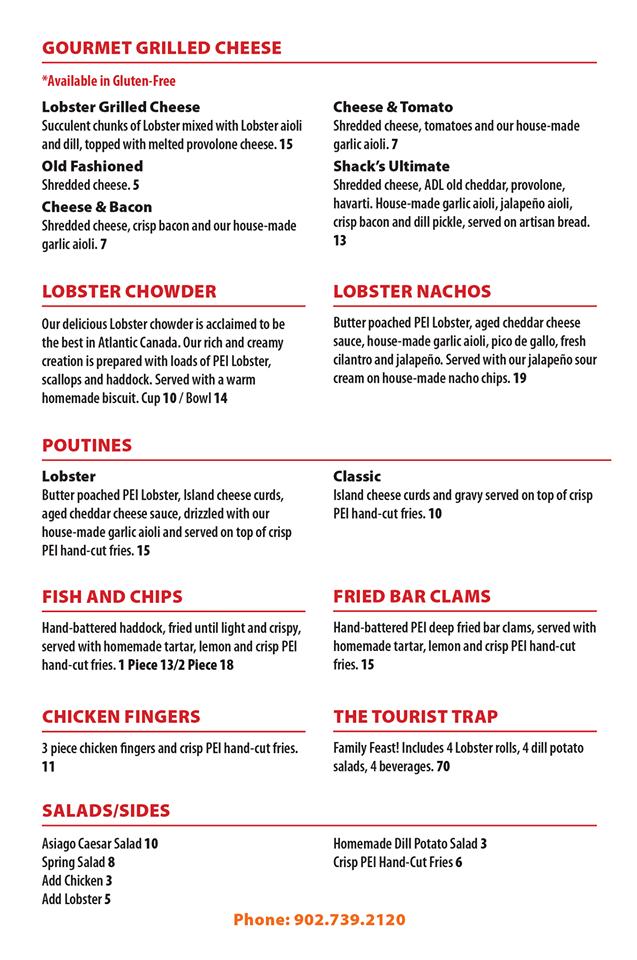 Menu at The Seafood Shack restaurant, Morell