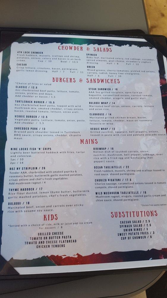 Menu at The Turtleback Tap & Grill restaurant, Fall River