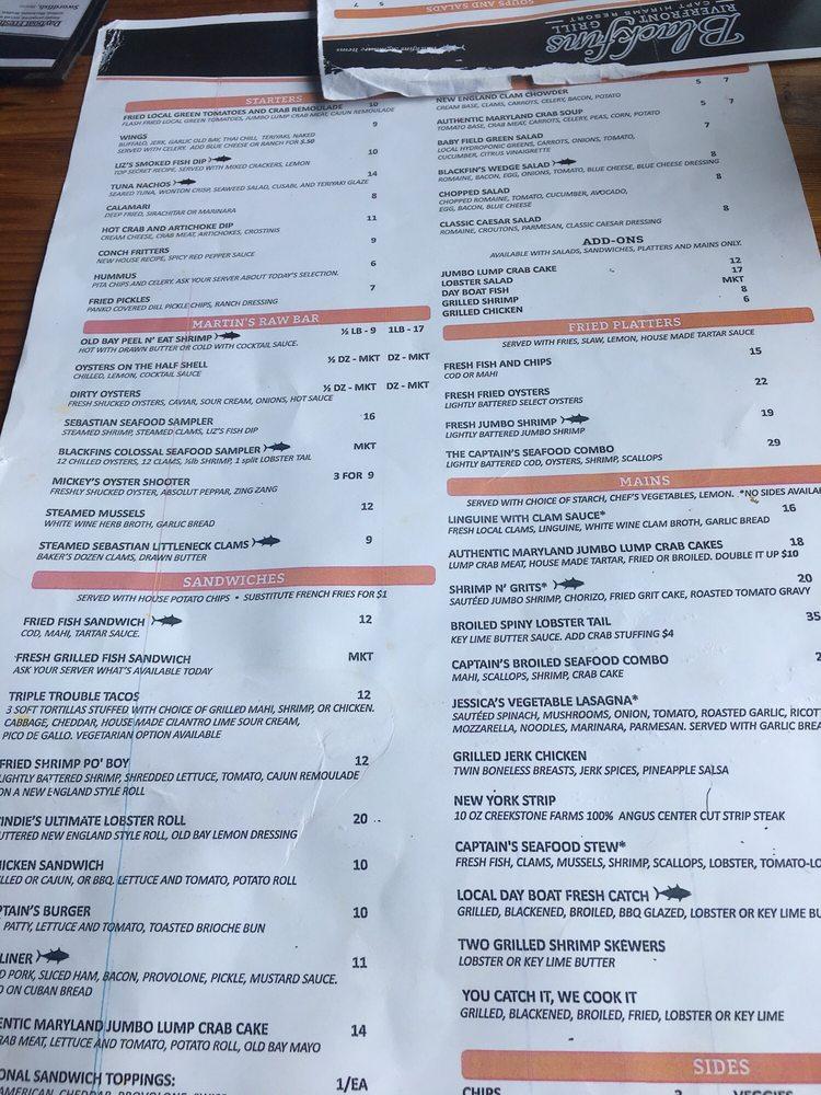 Menu at Capt Hirams Resort pub & bar, Sebastian