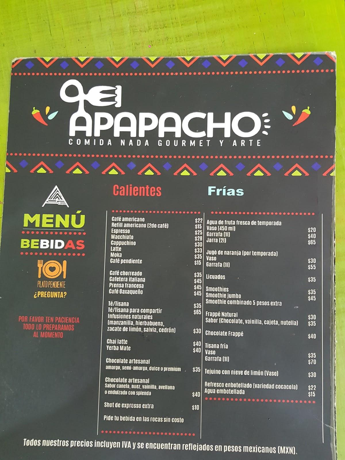 Menu at El Apapacho restaurant, Merida