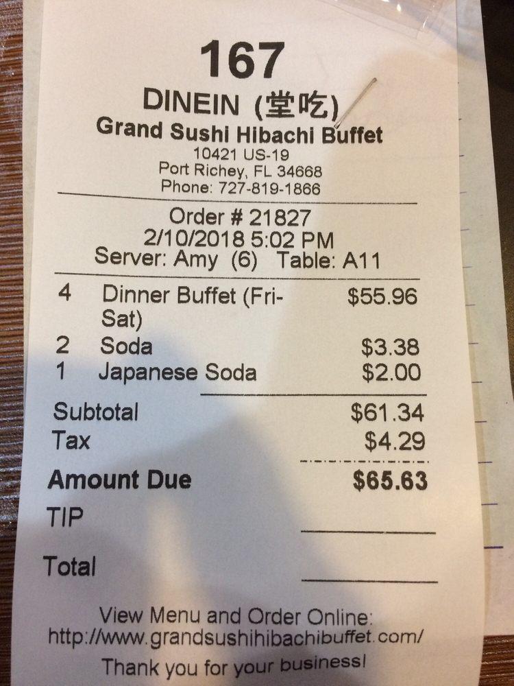 Menu at Grand Sushi Hibachi Buffet restaurant, Port Richey