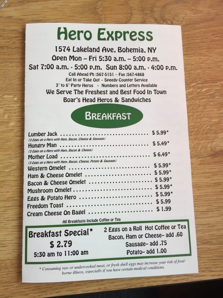 Menu at Hero Express restaurant, Bohemia