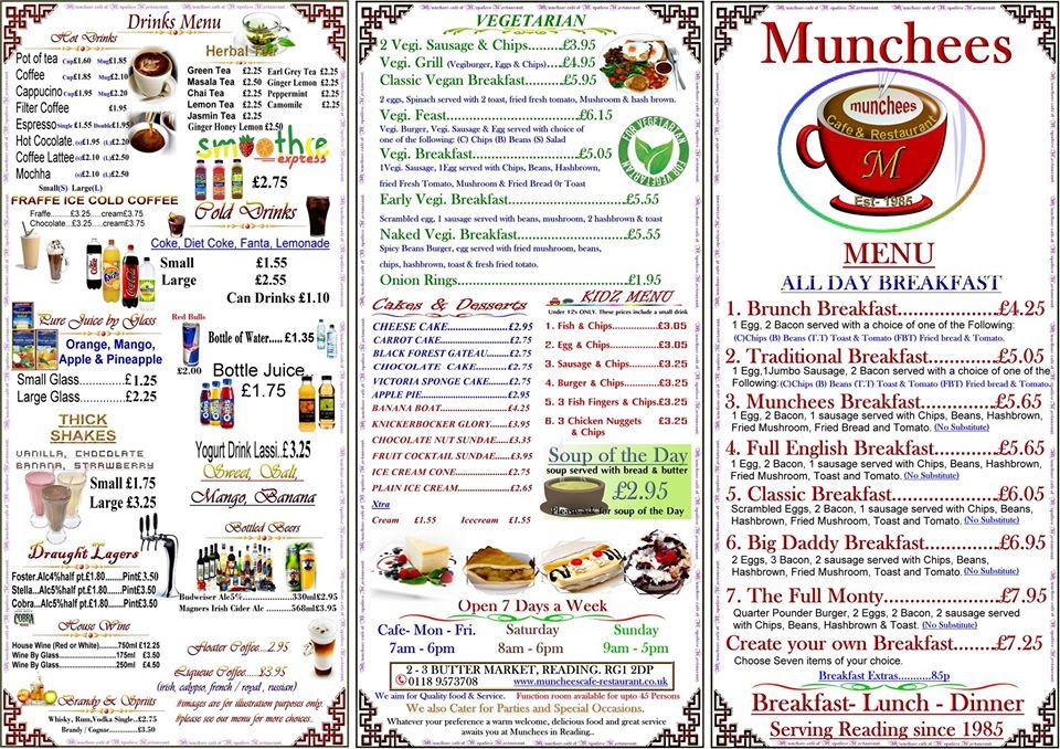 Menu at Munchees Cafe & Restaurant, Reading