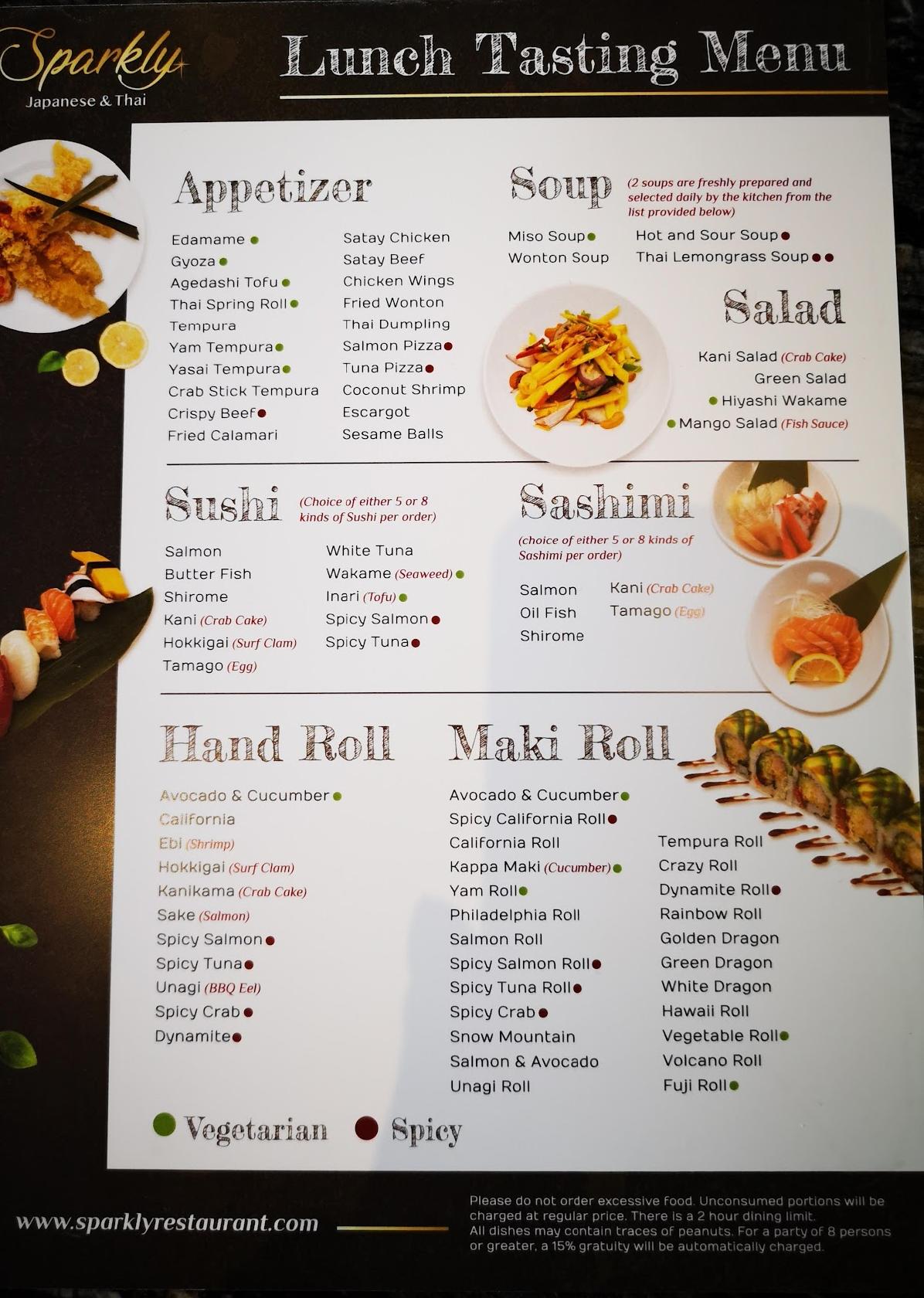 Menu at SPARKLY Japanese & Thai restaurant, Vaughan