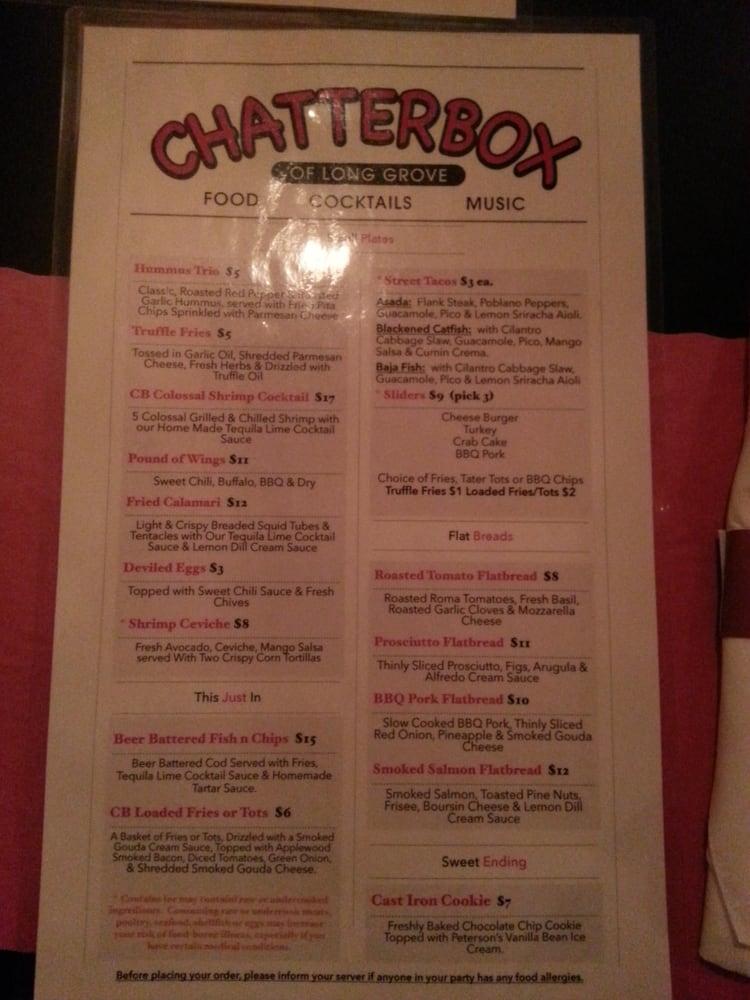 Menu at The Chatter Box of Long Grove pub & bar, Long Grove