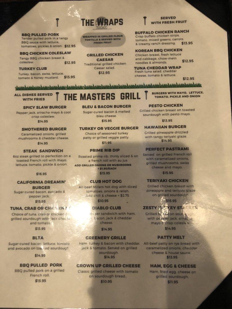 Menu at The Greenery Restaurant & Sports Bar, Walnut Creek