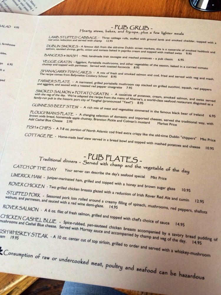 Menu at The Irish Rover pub & bar, Louisville