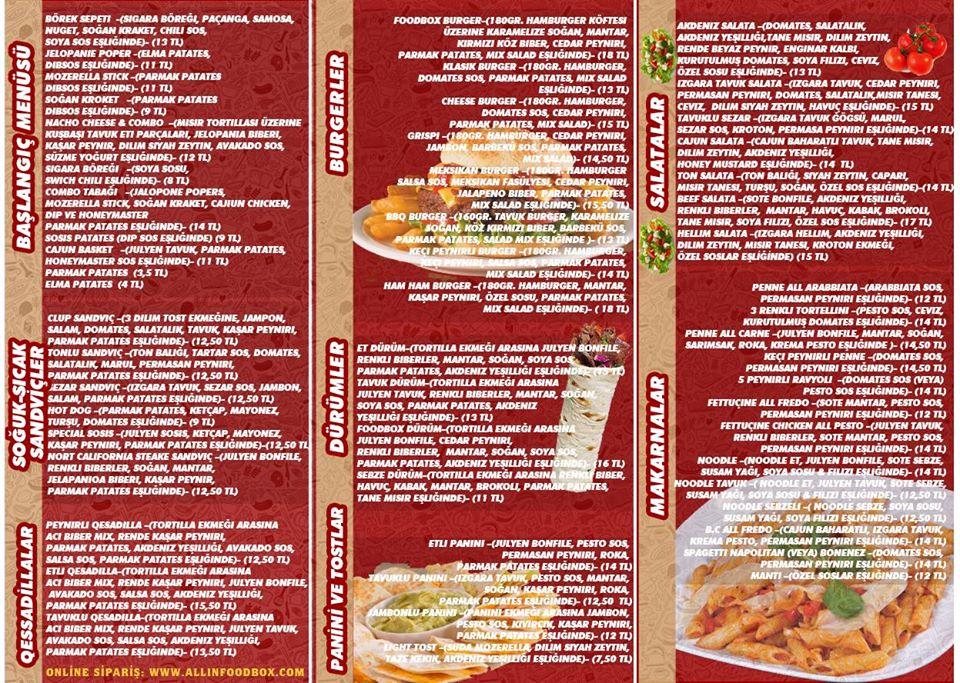 Menu at All in Food Box, Istanbul, Akatlar Mahallesi
