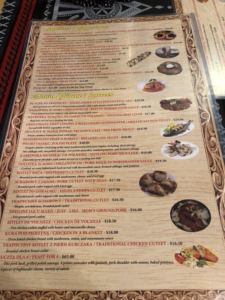 Menu at Bacowka Restaurant, Schaumburg