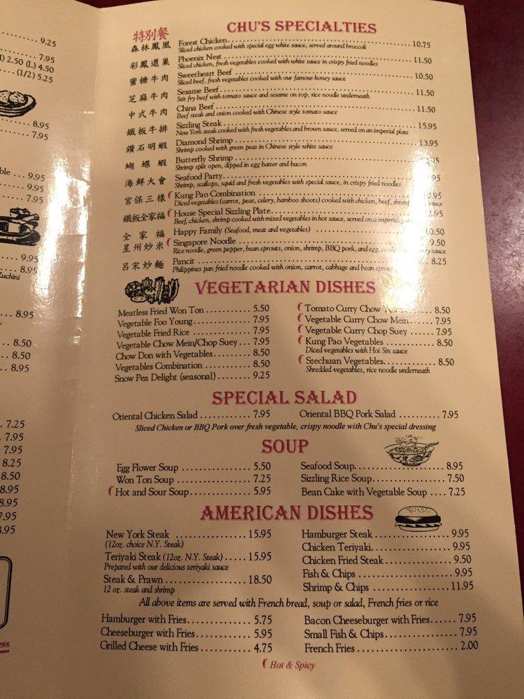 Menu at Chu's Eatery restaurant, Portland