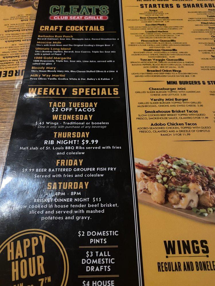 Menu at Cleats Chardon pub & bar, Chardon