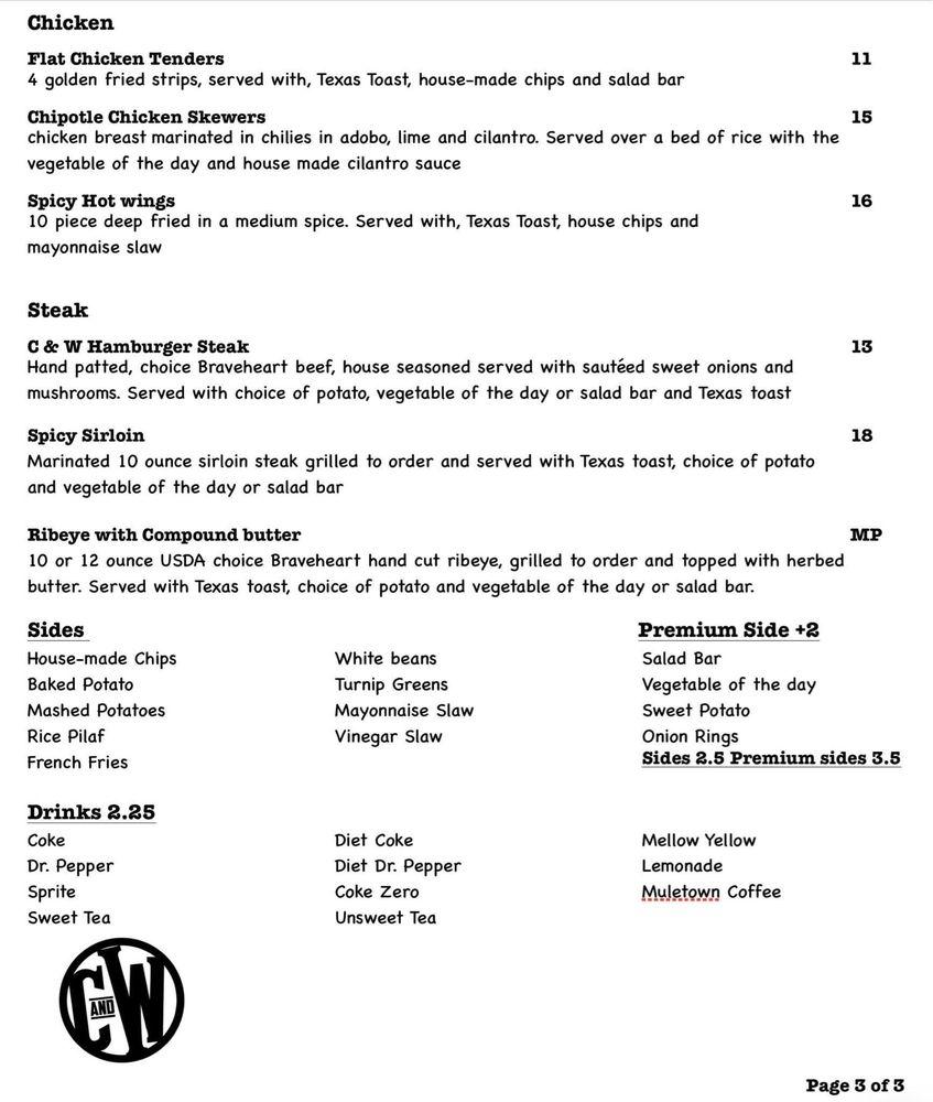 Menu at Country & Western Steakhouse, Camden