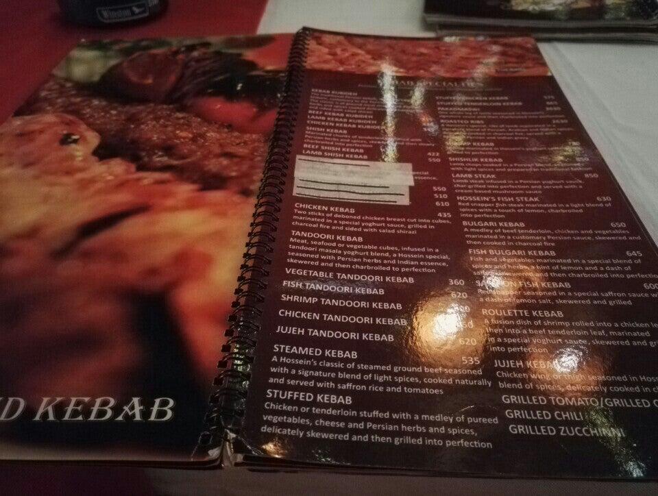 Menu at Hossein's restaurant, Makati, 2nd Level