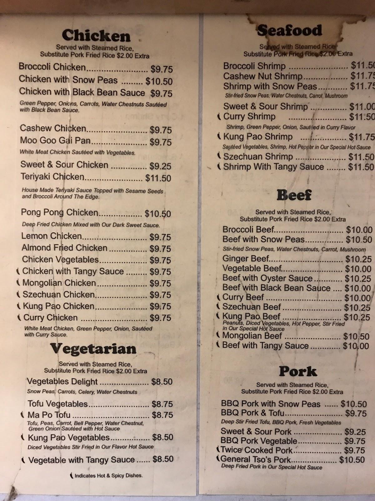 Menu at Ho Ho Chinese Restaurant, Veneta