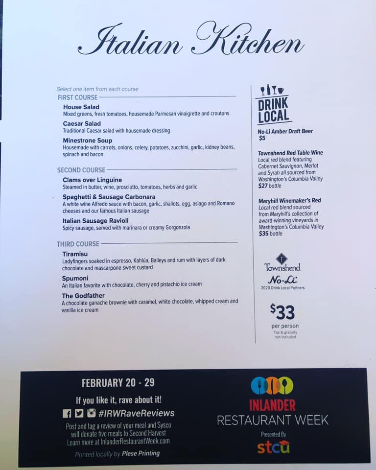 Menu at Italian Kitchen desserts, Spokane