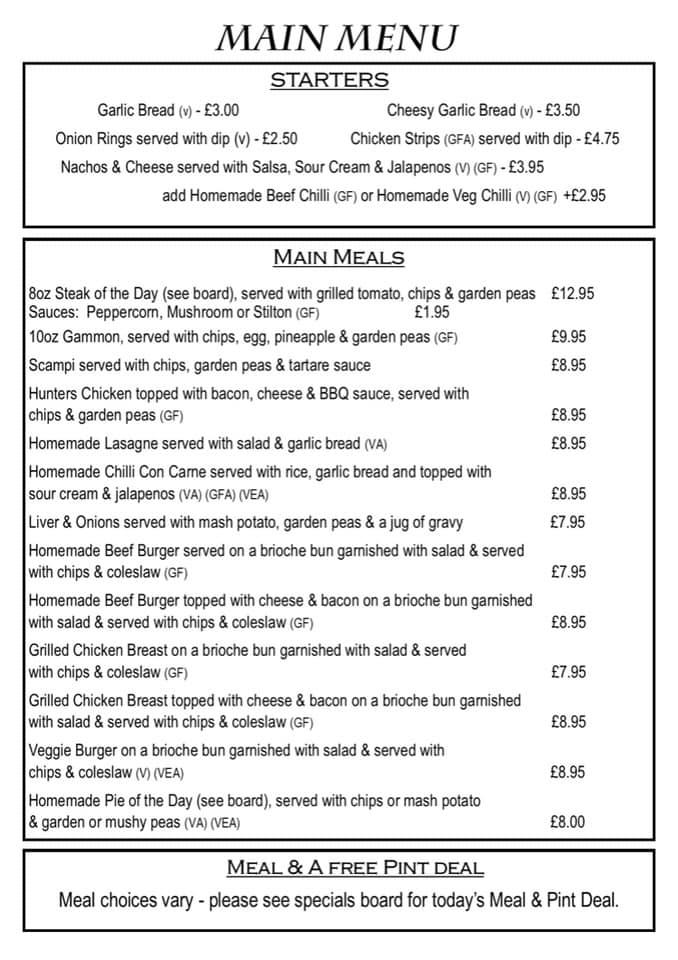 Menu at King and Miller pub & bar, Sheffield