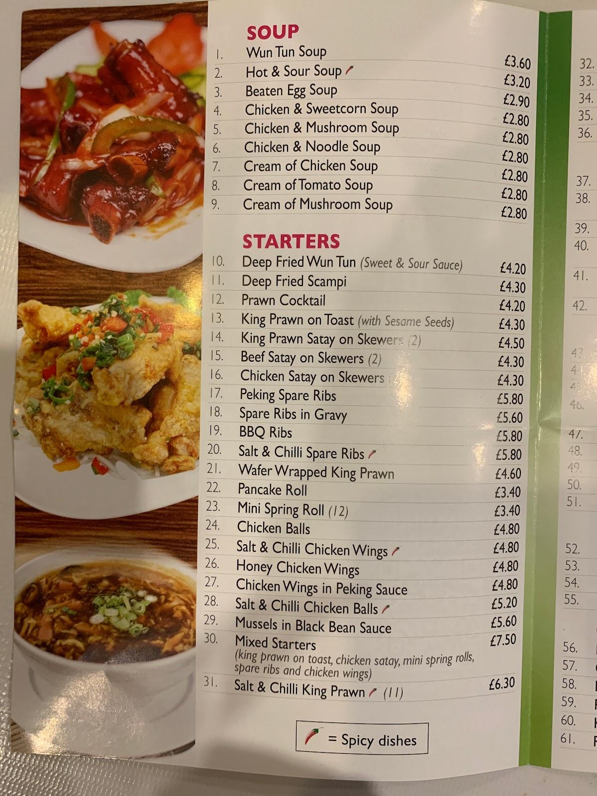 Menu at Lee Palace restaurant, Glasgow