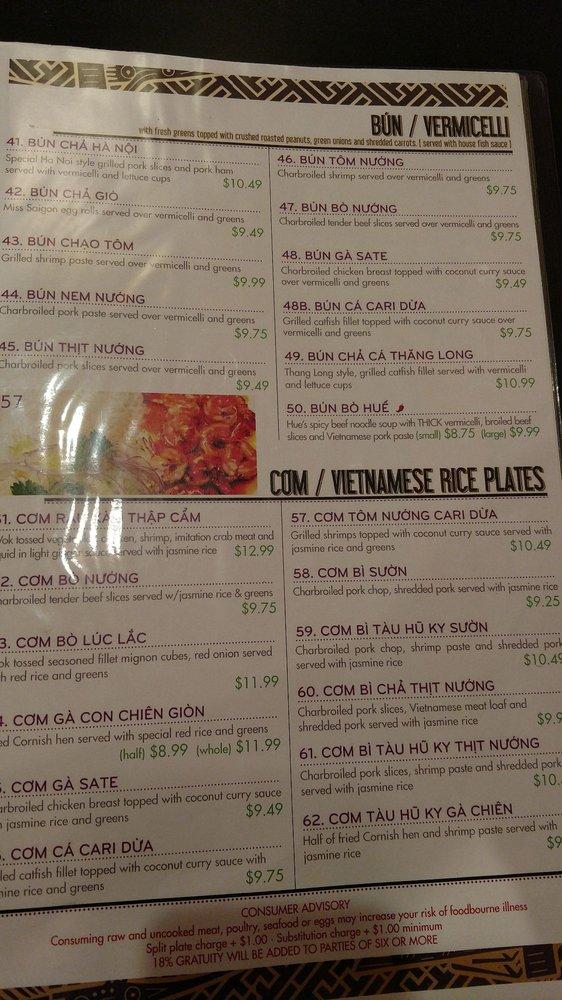 Menu at Miss Saigon pub & bar, Tucson, 250 S Craycroft Rd