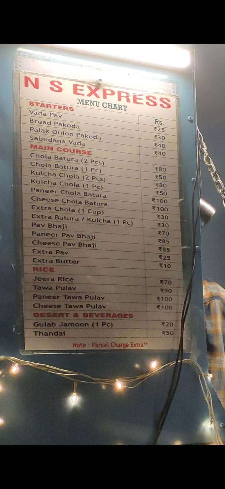 Menu at North south express, Bengaluru