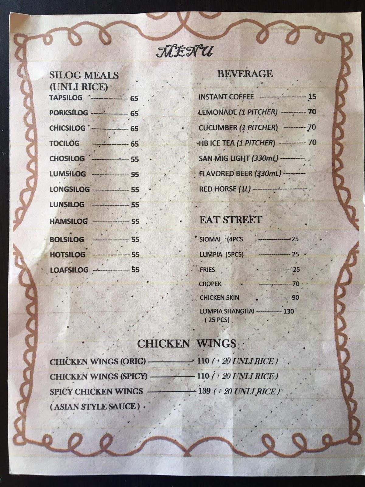 Carta del restaurante Queen's Corner, Kidapawan
