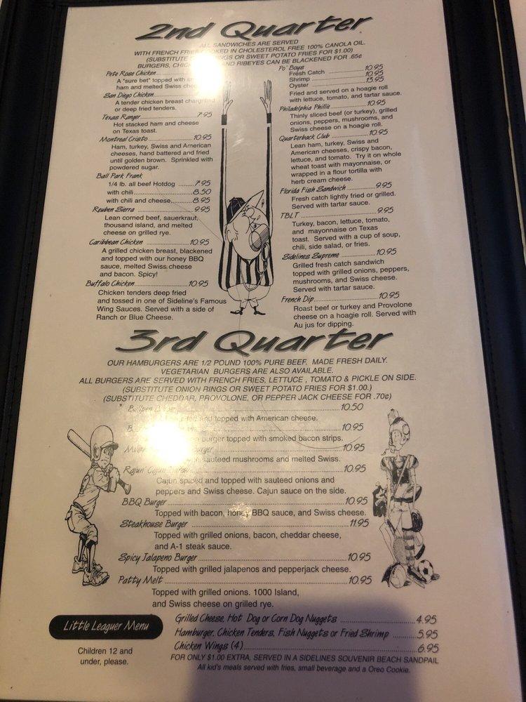 Menu at Sidelines Sports Bar and Restaurant, Pensacola Beach