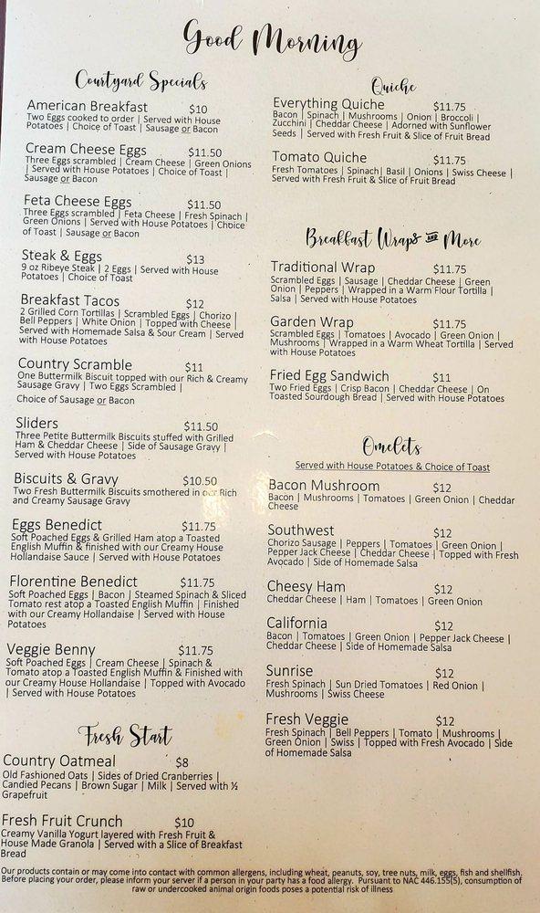 Menu at The Courtyard Cafe & Bakery, Fallon