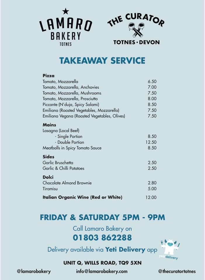 Menu at The Curator Totnes cafe, Totnes