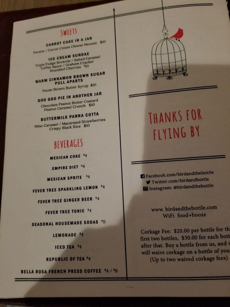 Menu at Bird & The Bottle pub & bar, Santa Rosa