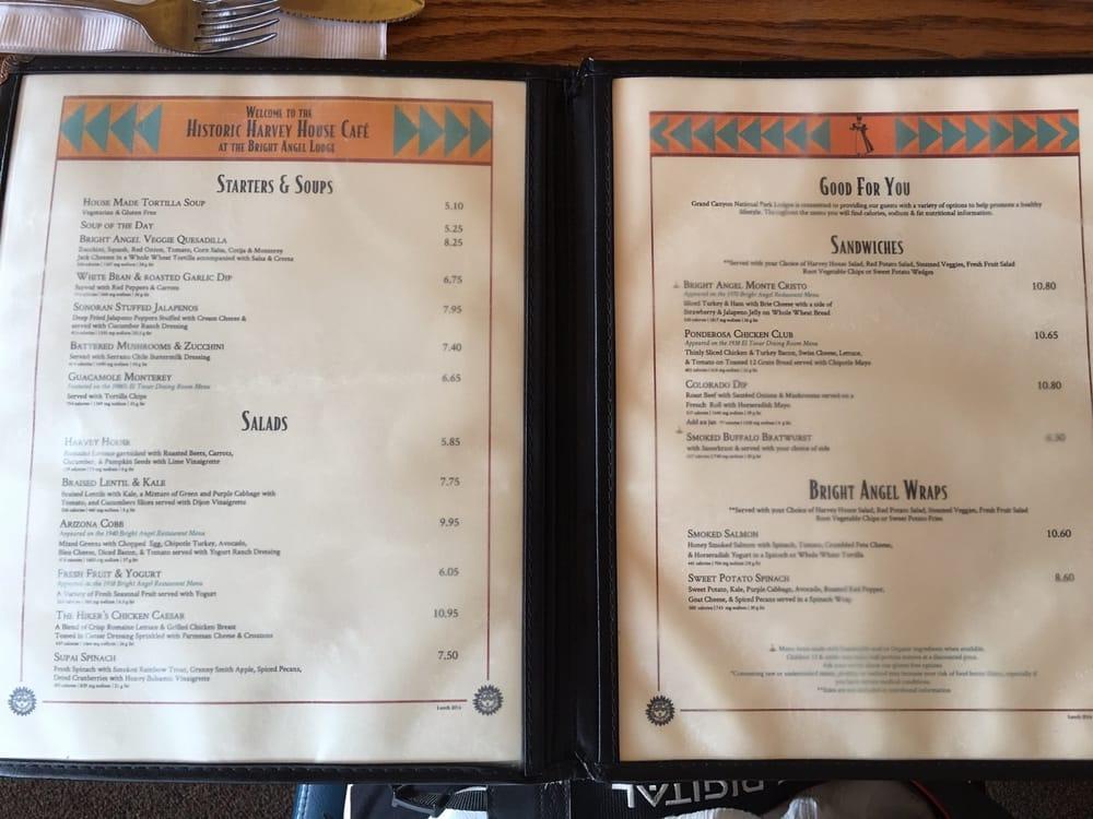 Menu at Bright Angel Restaurant, Grand Canyon Village