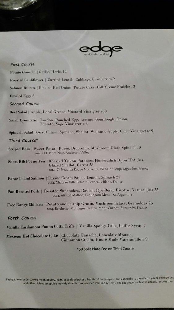 Menu at Edge By Chef Dustin Allen pub & bar, Peoria Heights