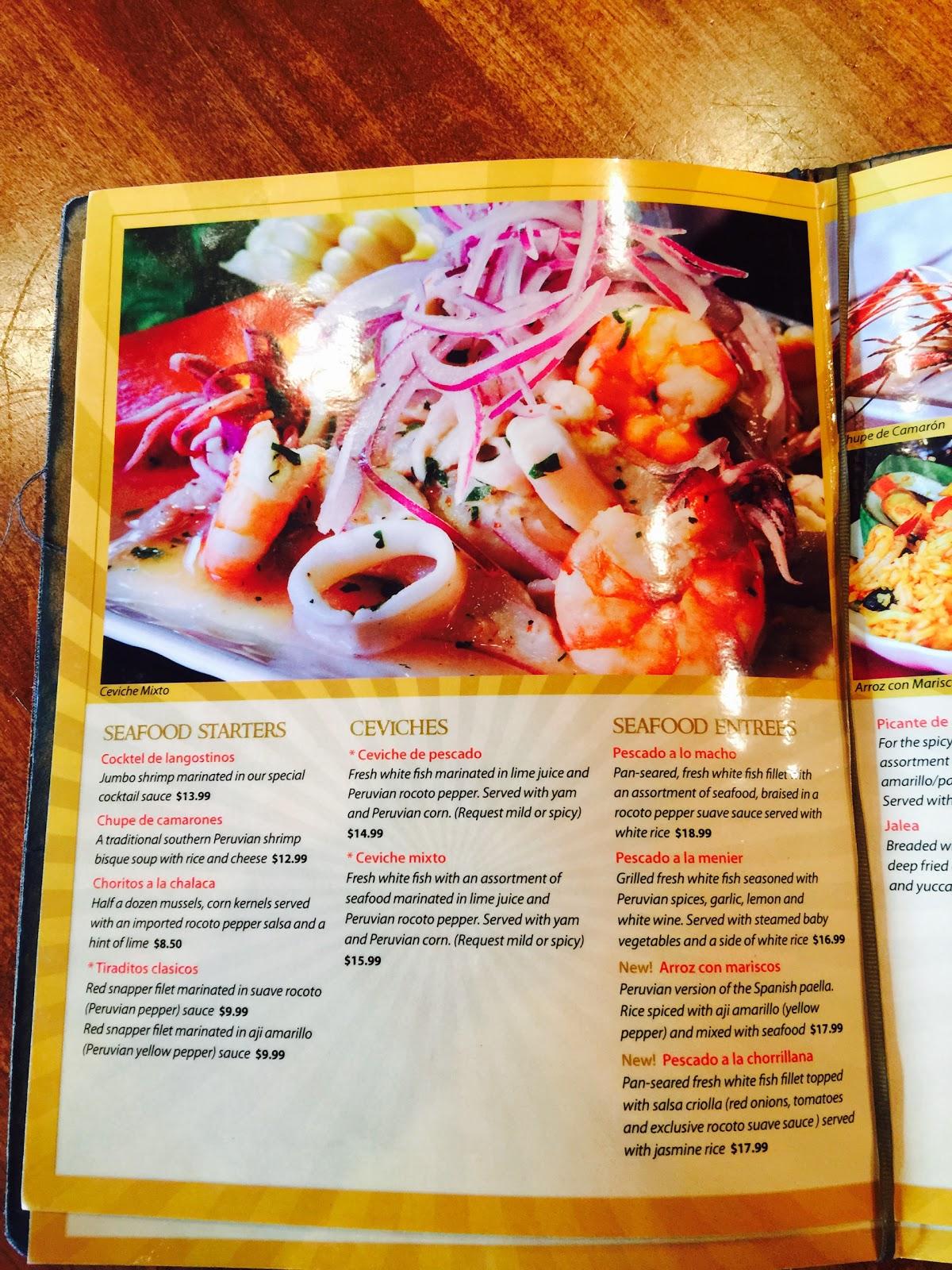 Carta del restaurante Inca's Peruvian Cuisine, Tucson