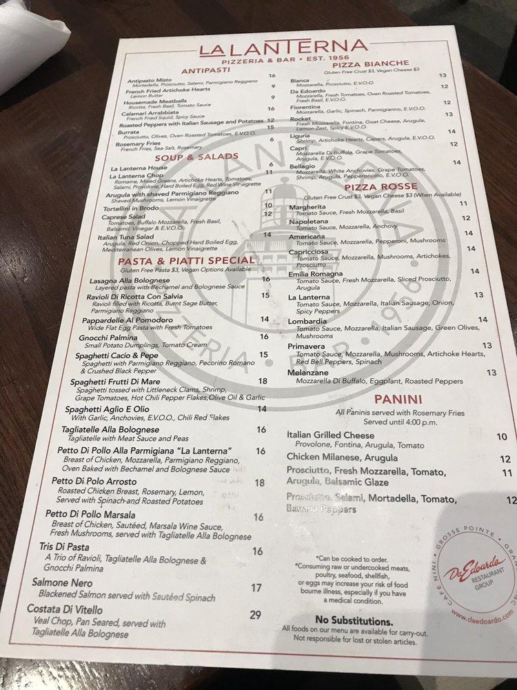 Menu at La Lanterna pub & bar, Detroit, Griswold St