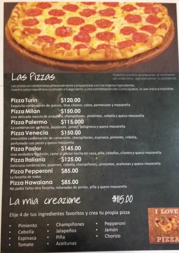 Menu at Linguini restaurant, Cancún