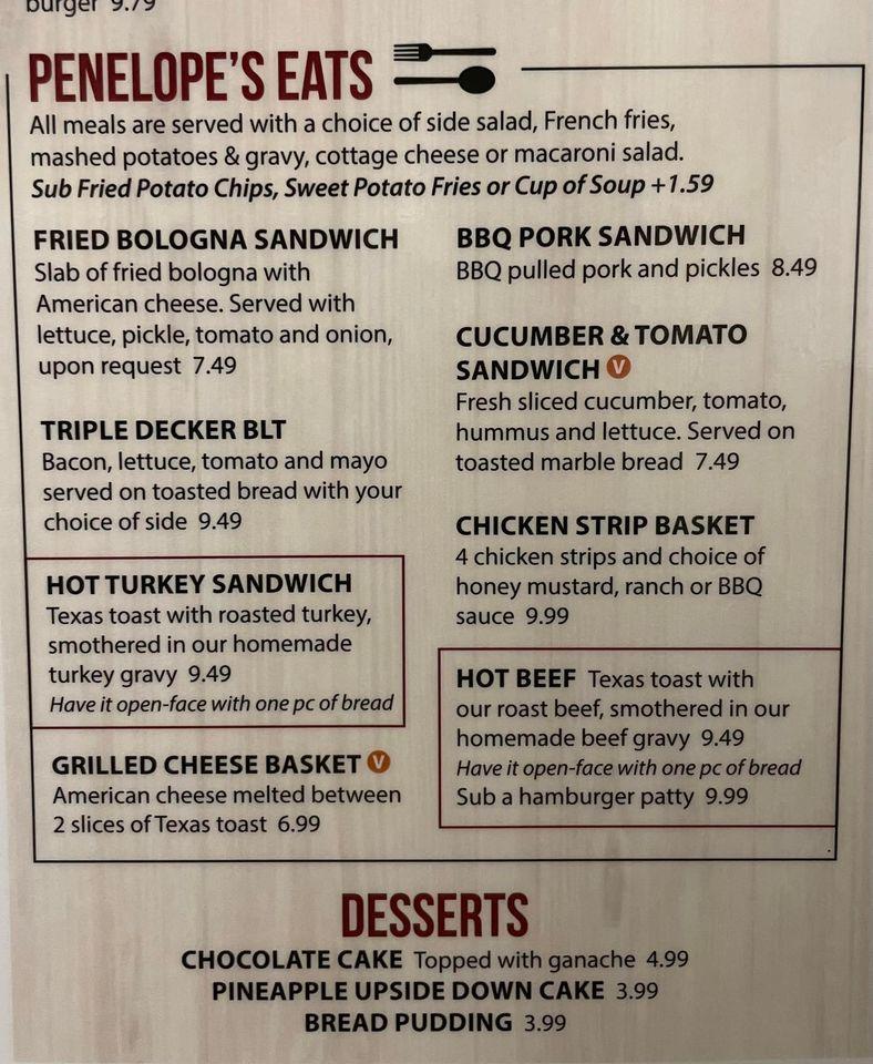 Menu at Penelope's Lil' Cafe, Lincoln