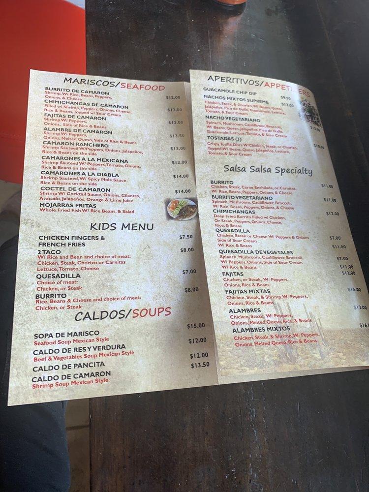 Menu at Salsa Salsa restaurant, Point Pleasant Beach