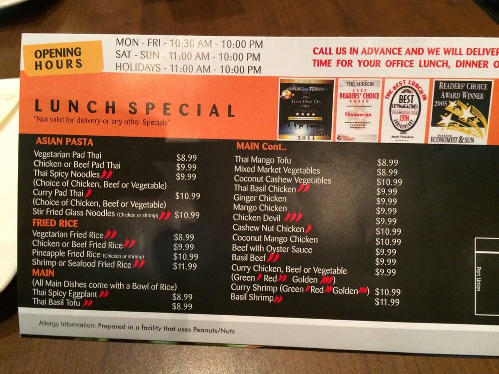Menu at Thai One On restaurant, Pickering, 570 Kingston Rd