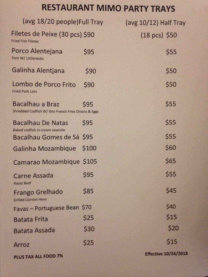 Menu at Mimo Restaurant, New Bedford